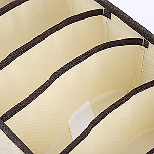 Portable Foldable Storage Box Sock Underwear Drawer Organizer Dividers Wardrobe Clothes Organizer Drawer Divider Separator (Beige 6 grids)