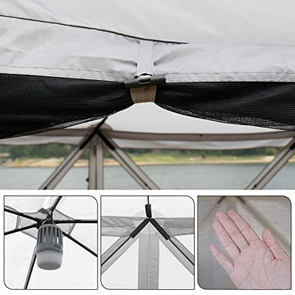 XGEAR 6 Sided Pop Up Camping Gazebo 11.5’x11.5’ Instant Canopy Tent Sun Shelter Screen House with Mosquito Netting, for Patio, Backyard, Outdoor,Grey