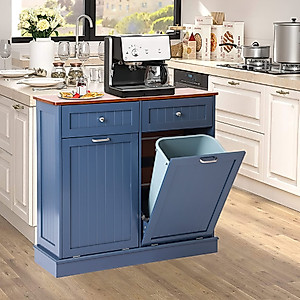 LOUVIXA Tilt Out Trash Can Cabinet with Double Hidden Trash Bin Holder, Kitchen Free Standing Recycling Cabinet,Dog Proof Trash Can,Wood, Blue