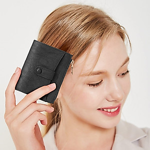 WESTBRONCO Small Wallets for Women Slim Bifold Credit Card Holder Vegan Leather Compact Card Case with Photo Slot Black