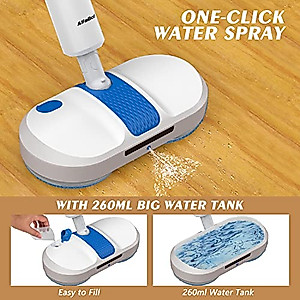 AlfaBot Electric Mop for Floor Cleaning, Cordless Spin Mop with Water Sprayer and LED Headlight, Super Quite & Rechargeable Floor Scrubber for Hardfloor