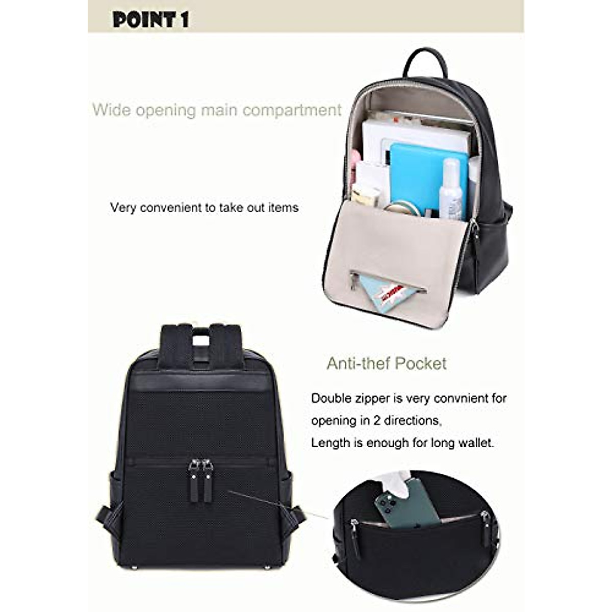PAOIXEEL Lightweight Soft PU Leather Fashion Backpack Purse for Women, Anti-theft Travel Bag