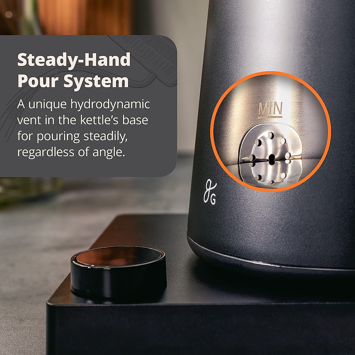 Greater Goods Electric Gooseneck Kettle with a Counterbalanced Handle, Perfect for Tea and Pour Over Coffee, Designed in St. Louis,1200 Watt (Onyx Black)