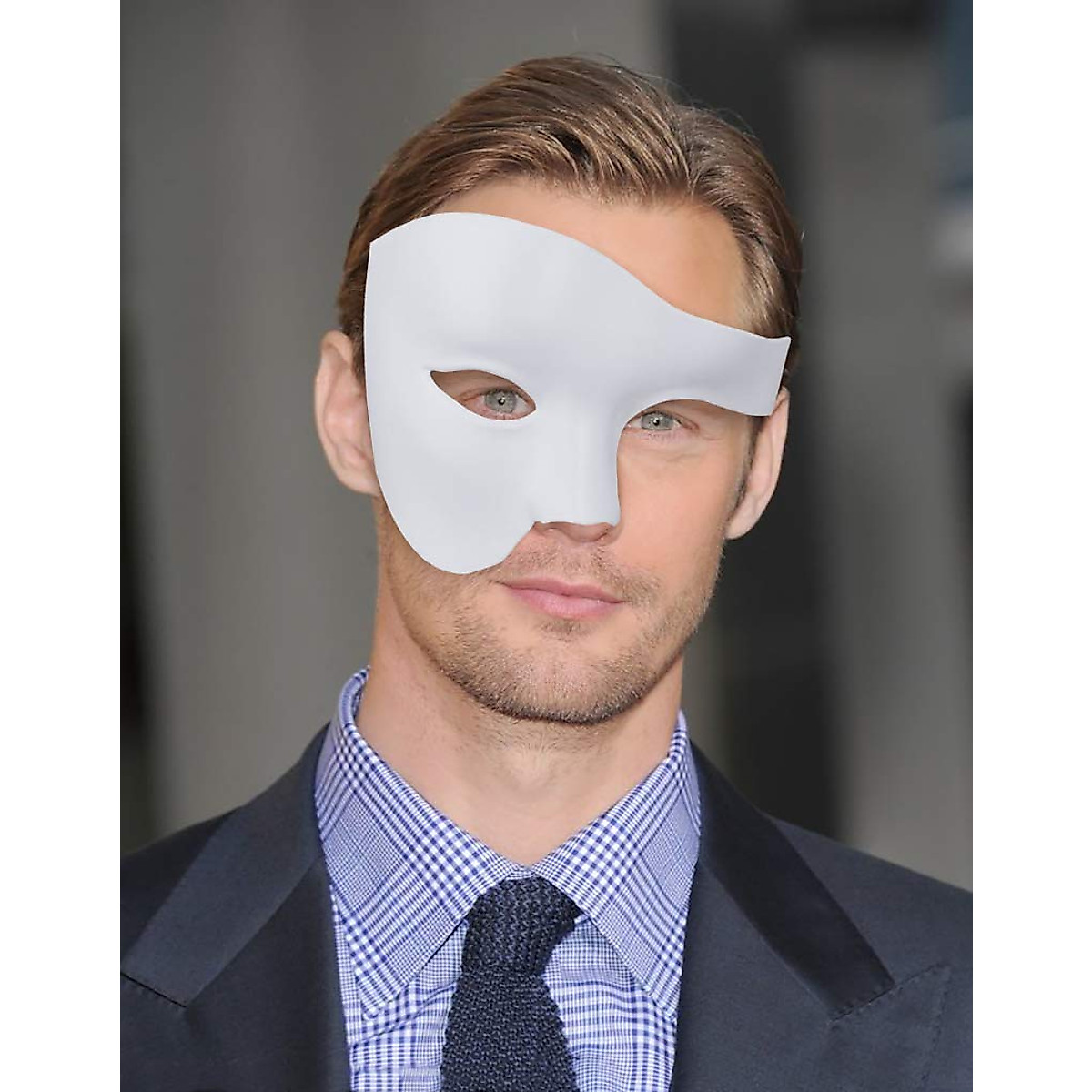 Half Face Men's Phantom Of The Opera Vintage Design Venetian Carnival Masquerade Mask (White)