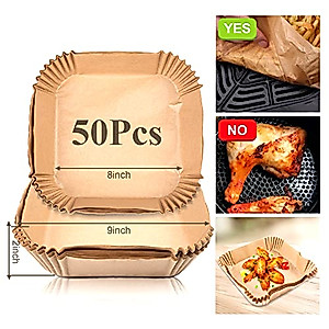 Square Air Fryer Accessories, 8 Inch XL Set of 19 Pcs Deep Fryer Accessories, for Philips Cosori Ninja Gowise Gourmia Air Fryer, fit 3.8Qt or Larger Air Fryer, with Disposable Parchment Paper Liners