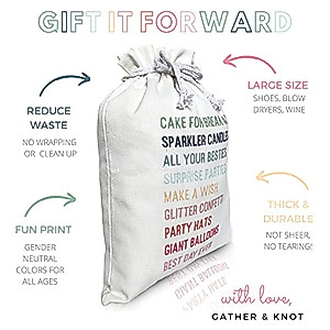Gather & Knot Drawstring Gift Bags | 16" Medium | Happy Birthday | Premium Canvas | Reusable Fabric Wrap for Kids, Adults | Gender Neutral | Mix & Match Set