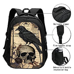 FYCFSLMY Edgar Allan Poe The Raven Skull Laptop Backpack, Travel Backpack With Usb Charging Port, Computer Bag For Men Women