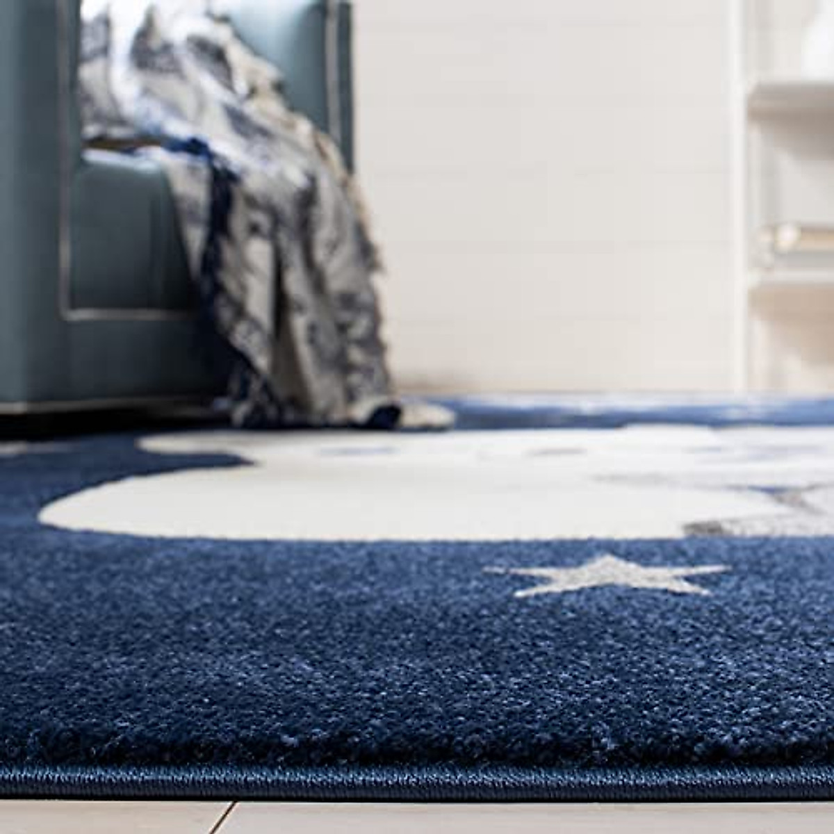 SAFAVIEH Carousel Kids Collection 5'3" Square Navy/Grey CRK195N Koala Hug Non-Shedding Nursery Playroom Area Rug