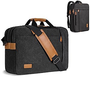 ESTARER 3 In 1 Laptop Bag for Men, 17-17.3 Inch Computer Bag Laptop Backpack for Work/Travel/Business, Convertible Briefcase Water Resistant Canvas Messenger Bag (Dark Grey)