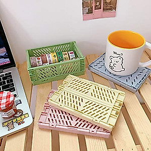 Mini Collapsible Storage Crates/Stackable Storage Container Basket, Folding Plastic Storage Box Foldable Plastic Storage Case Desktop Carrying Basket 4#Mini Pink