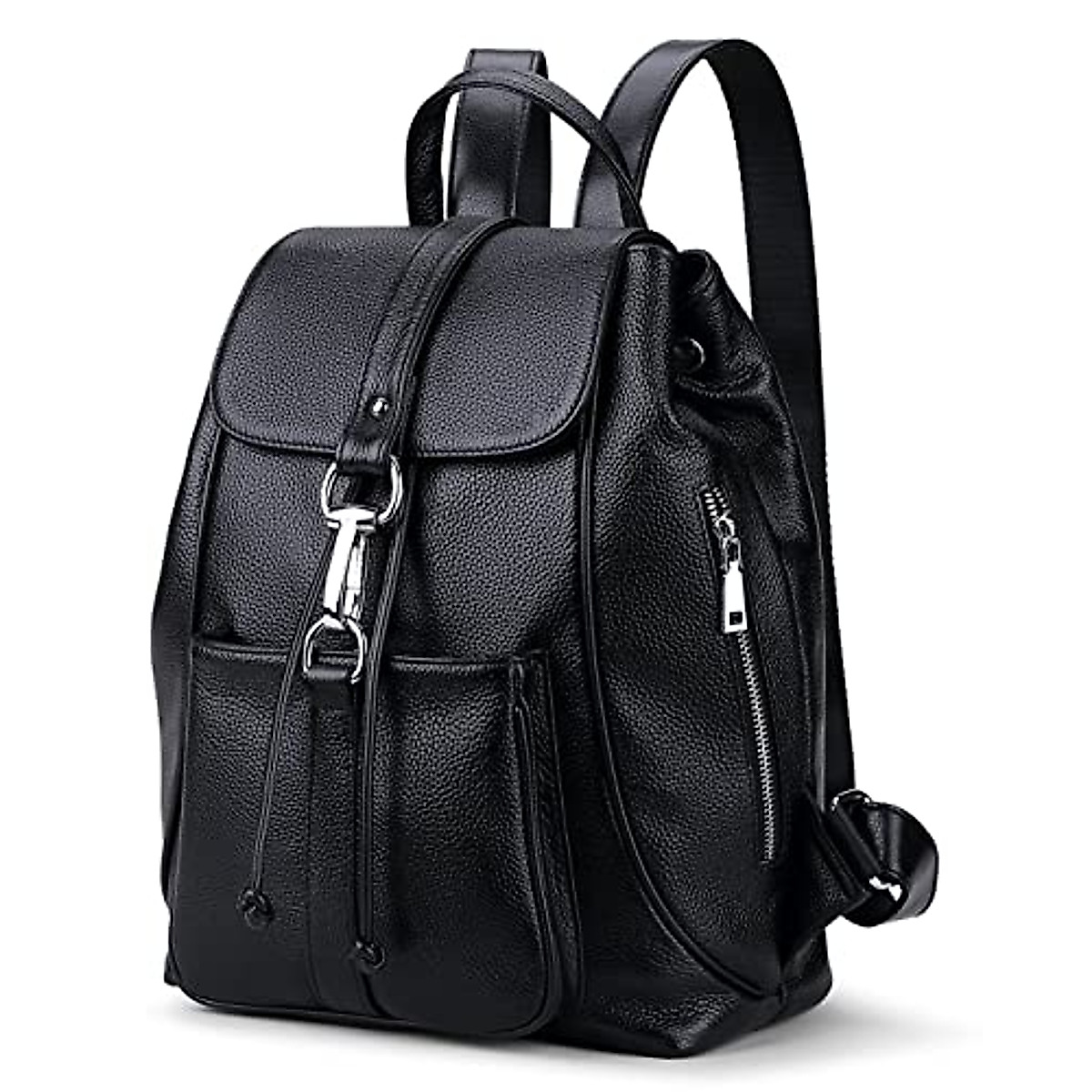COOLCY New vintage Women Real Genuine Leather Backpack Purse SchoolBag (Black)