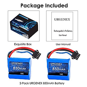 URGENEX Lipo Battery 850mAh 7.4V(2 x 3.7V) RC Boat Battery with SM-4P Plug UDI001 RC Boats Batteries Compatible with RC Boat UDI008