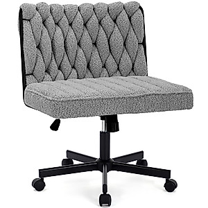 HForesty Criss Cross Legged Office Desk Chair with Wheels, Modern Armless Desk Chair with Wide Seat, Home Office Chair for Work, Meditation, Vanity, Grey
