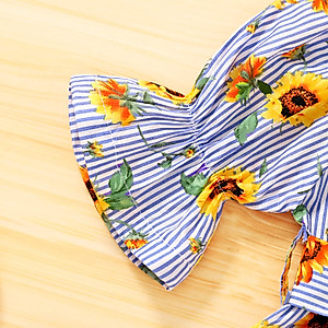 YOUNGER TREE Kids Toddler Baby Girls Summer Outfit Off-Shoulder Sunflower Overall Romper Jumpsuit Short Trousers Clothes (Sunflower, 18-24 Months)