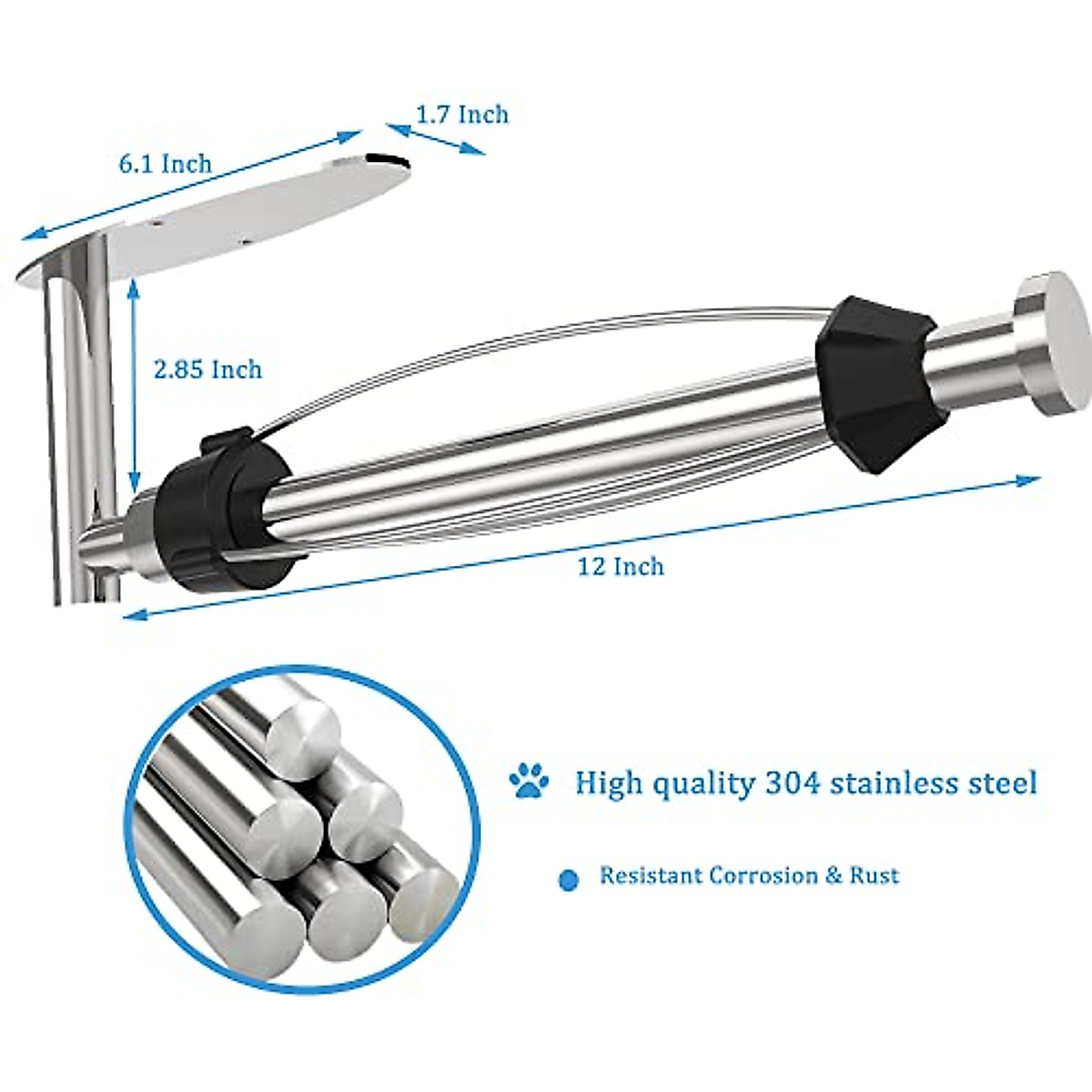 Paper Towel Holder Under Cabinet Brushed Nickel Wall Mount Paper Towel Holders Under Counter Hanging Paper Towel Rack Self-Adhesive Or Drilled with Damping Stainless Steel for Kitchen Bathroom Rv