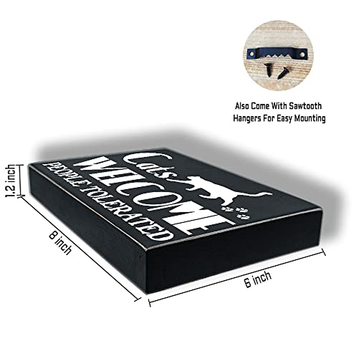 Maoerzai Cats Welcome People Tolerated Sign,Cat Decor, Cat Gifts,Funny Cat Signs,for Home Decor Cats Welcome Sign Cat Lover Gifts 8x6 Inches Hanging Wall Art. (8 X 6 inch, Black - Cat Sign)