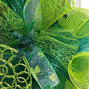 Happy St Patrick's Day Glittering Shamrock Wreath Handmade Deco Mesh 24 inch or 28 inch diameters