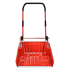 Goplus Snow Scoop, 26" x 24" Folding Snow Shovel, Sleigh Shovel with U-Handle & Wheels for Backyard Walkways Driveway, No Assembly Needed (Red)