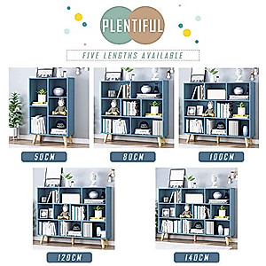 IOTXY Wooden Open Shelf Bookcase - 3-Tier Floor Standing Display Cabinet Rack with Legs, 10 Cubes Bookshelf, Bright Blue