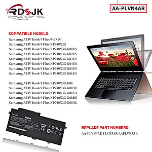 AA-PLVN4AR Laptop Battery for Samsung ATIV Book 9 Plus 940X3G NP940X3G NP940X3G-K01US K01AU NP940X3G-K02US NP940X3G-K03US NP940X3G-K04US K05US K03HK NT940X3G NP910S5J NT910S5J-K59W Series 7.6V 55Wh