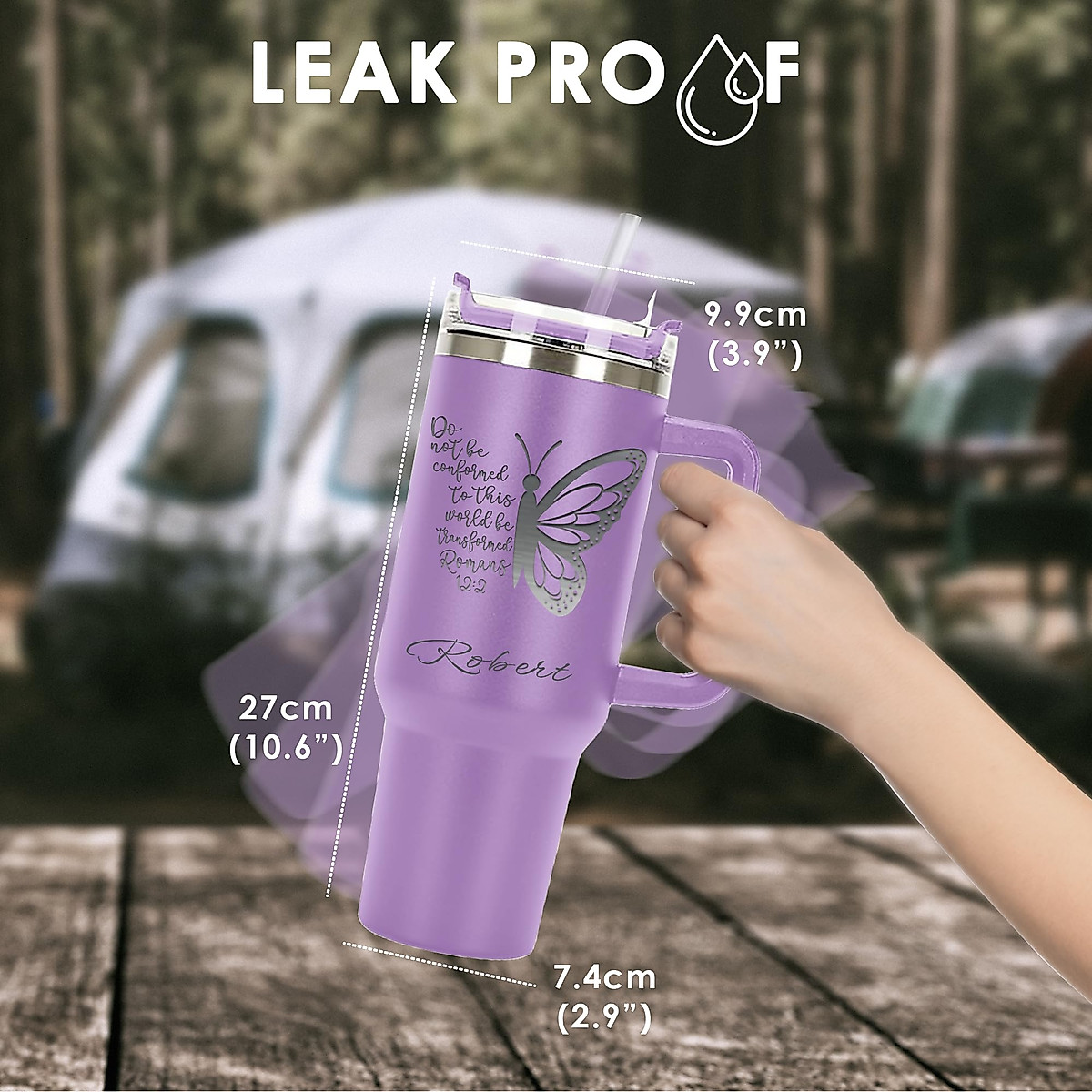 LifGif Butterfly - Christian Personalized Tumbler 40 oz Laser Engraved, Insulated Cup with Handle, Lid & Straw, Inspirational Religious Christian Coffee Mugs, Christian Tumbler, Bible Verse Gifts