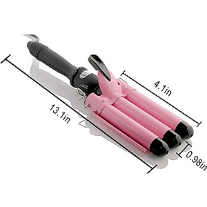 Alure 3 Barrel Hair Waver for Beachy/Frizz-Free Waves w/LCD Temperature Display - 1 Inch Ceramic Tourmaline Triple Barrels, Dual Voltage Crimping Tool