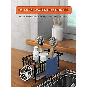 FixOwl Sink Caddy Kitchen Sink Organizer Sponge Holder for Kitchen Sink Non-Slip Countertop Organizer SUS304 with Removable Tray, Black