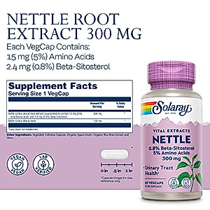 SOLARAY Nettle Extract 300 mg, Healthy Urinary & Prostate Support for Men, W/ Amino Acids & Beta-Sitosterol, 60 VegCaps