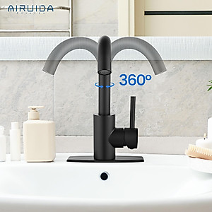 Airuida Matte Black Bar Sink Faucet Single Hole Single Handle Bathroom Sink Faucet Kitchen Small Prep Wet Farmhouse RV Lavatory Vanity Mixer Tap 360 Degree Swivel Spout with Pop Up Drain