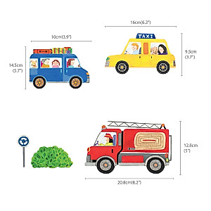 DECOWALL DW-1604 Vehicles on The Roads Kids Wall Stickers Wall Decals Peel and Stick Removable Wall Stickers for Kids Nursery Bedroom Living Room décor