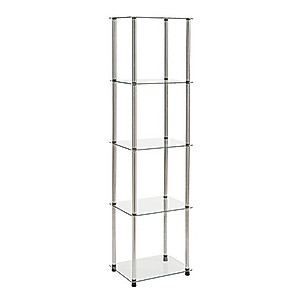Convenience Concepts Designs2Go Classic Glass Shelves 15.75" - 5-Tier Glass Tower Room Décor, Modern Shelves for Storage and Display in Living Room, Bathroom, Bedroom, Office, Glass