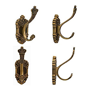 SDH Rustic Coat Hooks - Wall Mounted Towel Hooks - Aluminum Heavy Duty Wall Hooks for Hanging Coats Purse Bags & Clothes in Bathroom & Hallway, Crown Themed Pack of 2 Antique Brass Utility Hooks