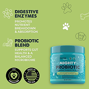 Mighty Paw Waggables Probiotic Chews for Dogs (Made in USA) | Dog Probiotics & Digestive Enzymes. Bacon Flavor Probiotics for Dogs Digestive Health. Prebiotics, Probiotics for Dogs Gut Health (120 Ct)