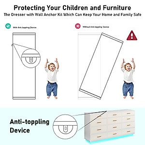 White 12 Drawers Dresser w/Power Outlet,60000-Colors Lights,63In Long Dresser Chest for Bedroom,Wooden Tall Large Capacity Clothing Storage Cabinet for Living Room(White,12 Drawers Dresser)