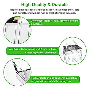 Newluck Folding Charcoal Barbecue Grill Set, Portable Folded Hibachi Grill Stainless Steel Yakitori Grill, BBQ Tool Kits for Outdoor Patio Picnics Beach Camping Cooking Traveling, 16.8 X 11.3 X 9.2''