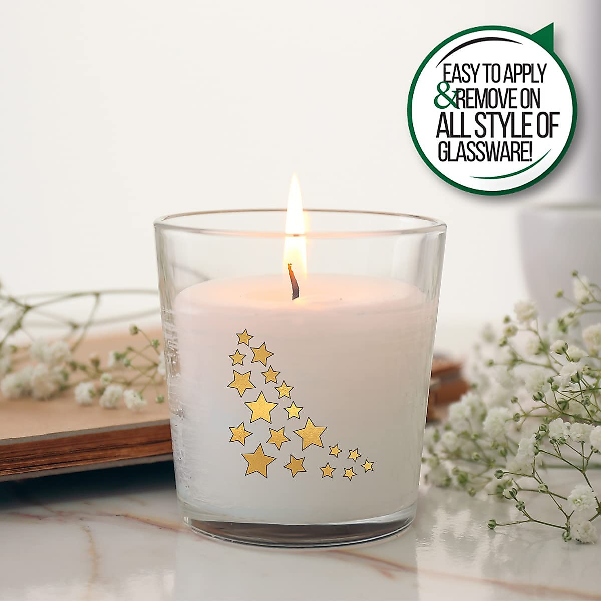 FashionTats Gold Stars Eye Accent Temporary Tattoos | 20 - Pack | Skin Safe | MADE IN THE USA | Removable