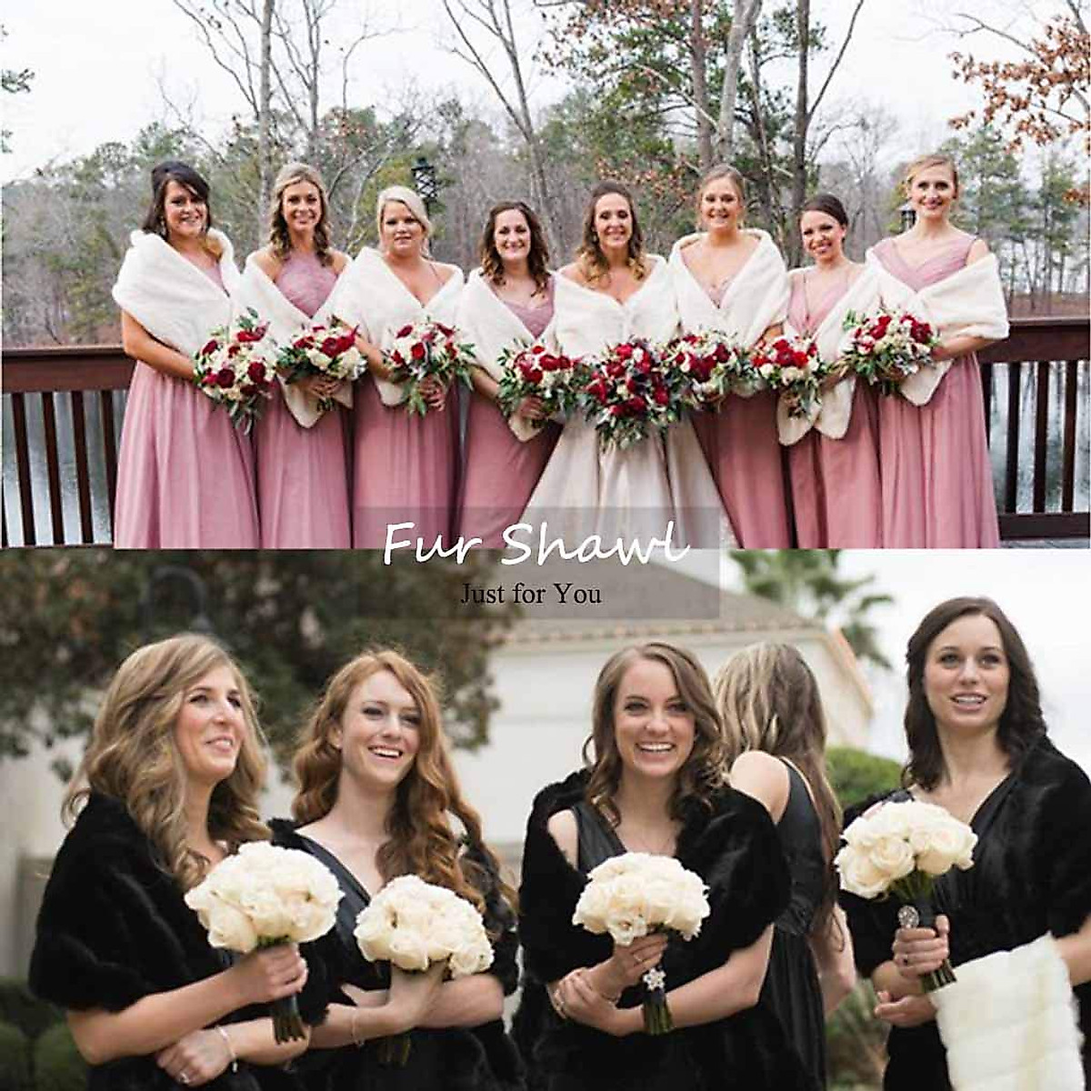 Tgirls Women's Wedding Faux Fur Shawl and Wraps Bridal Fur Stole Fur Scarf for Bride and Bridesmaids (White)