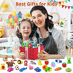 Arscniek 40 Pack Pencil Erasers for Kids Bulk Toys, Puzzle Animal Erasers 3D Mini Erasers Take Apart Food Erasers, Party Favors Desk Pets Classroom Prizes Treasure Box Stocking Stuffers for Kid Gifts