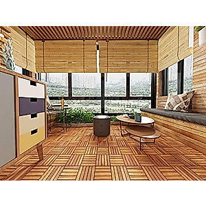 Interbuild Acacia Hardwood Interlocking Patio Deck Tiles, 12" × 12" (Pack of 10), Easy to Install Floor Tile for Both Indoor & Outdoor Use - Golden Teak