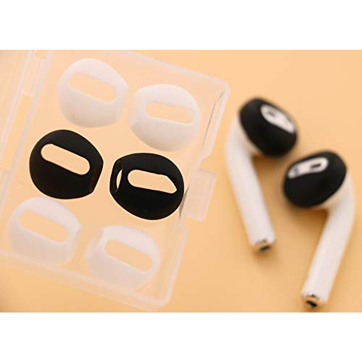 IiEXCEL ( Fit in Case ) 4 Pairs Replacement Super Thin Slim Silicone Earbuds Ear Tips and Covers Skin Accessories for Apple AirPods or EarPods Headphones ( Fit in Charging Case ) ( Black White )