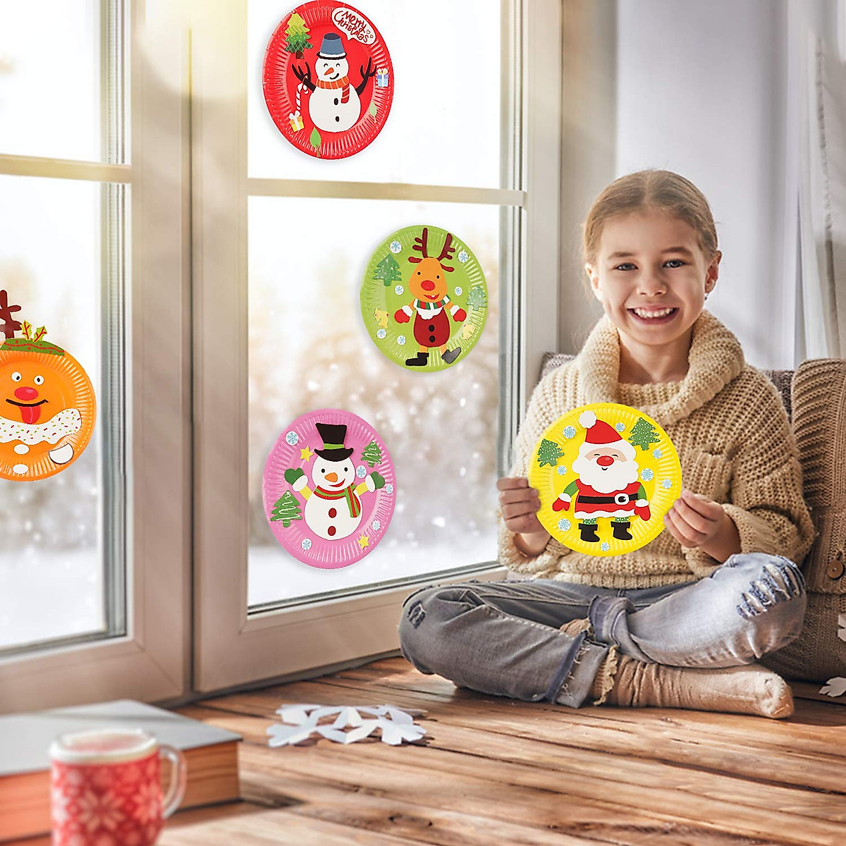 MALLMALL6 9Pcs Christmas Paper Plate Art Kits for Kids Theme Educational DIY Craft Card Parent-Child Activity Early Learning Art Project Classroom Party Supplies for Preschool Toddler Boys Girls