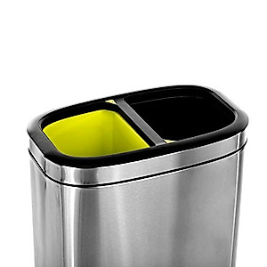Alpine Industries 40 Liter / 10.5 Gal Stainless Steel Dual Compartment Trash Can - Compact Garbage Bin - Wide Open Top Slender Durable Receptacle with Sturdy Plastic Liner