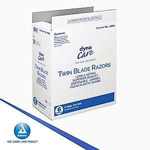 Dynarex DynaCare Twin Blade Razors, Disposable Unisex Razor with Two Blades Provides Smooth, Close Shave, for Prior to Procedures or Tattoos, Blue, 6 Boxes - 50 Razors per Box