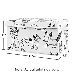 Sweet Jojo Designs Woodland Fox Boy or Girl Small Fabric Toy Bin Storage Box Chest For Baby Nursery or Kids Room - Gender Neutral Black and White Forest Animal