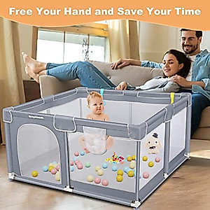 Regaloam Baby Playpen for Babies and Toddlers with Mat, 50 * 50inch Baby Playpen with Mat, Sturdy Safe Baby Play Yard with Soft Breathable Mesh, Play Pins with 2 Pulling Rings and Portable Bag