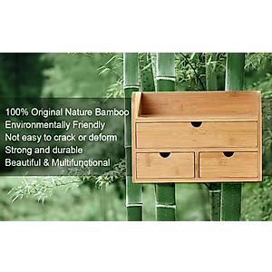 LifeSpace. Bamboo Makeup Organizer, Wooden Bathroom Counter Organizer, Vanity Wood Makeup Organizer with Drawers, Bedside Table Organizer Womens for Skin Care Cosmetics. No Assembly Required.