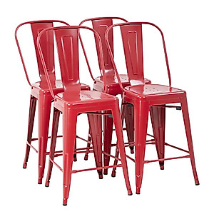 24 Inches Bar Stool Set of 4 Counter Height Barstool with Back Seat Height Industrial Bar Chairs Indoor Outdoor Metal Bar Stool Kitchen Stools Restaurant Patio Stool Stackable Modern Kitchen Stool