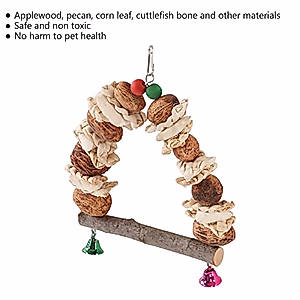 Bird Swing Healthy Cuttlefish Bone Toxic Free Parrots Swing Perch Hanging Nuts with Bells for Parakeets Parakeets (S)