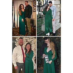 OUGES Womens Long Sleeve Green Dress V-Neck Wrap Waist Maxi Dress(Green,M)