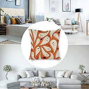 Cute Ghosts Pillow Covers 18x18 Halloween Background Pillowcase Set of 2 Linen Throw Pillow Covers Decorative Square Pillow Cases Standard Size for Home Couch Sofa Bed Pillow Protector